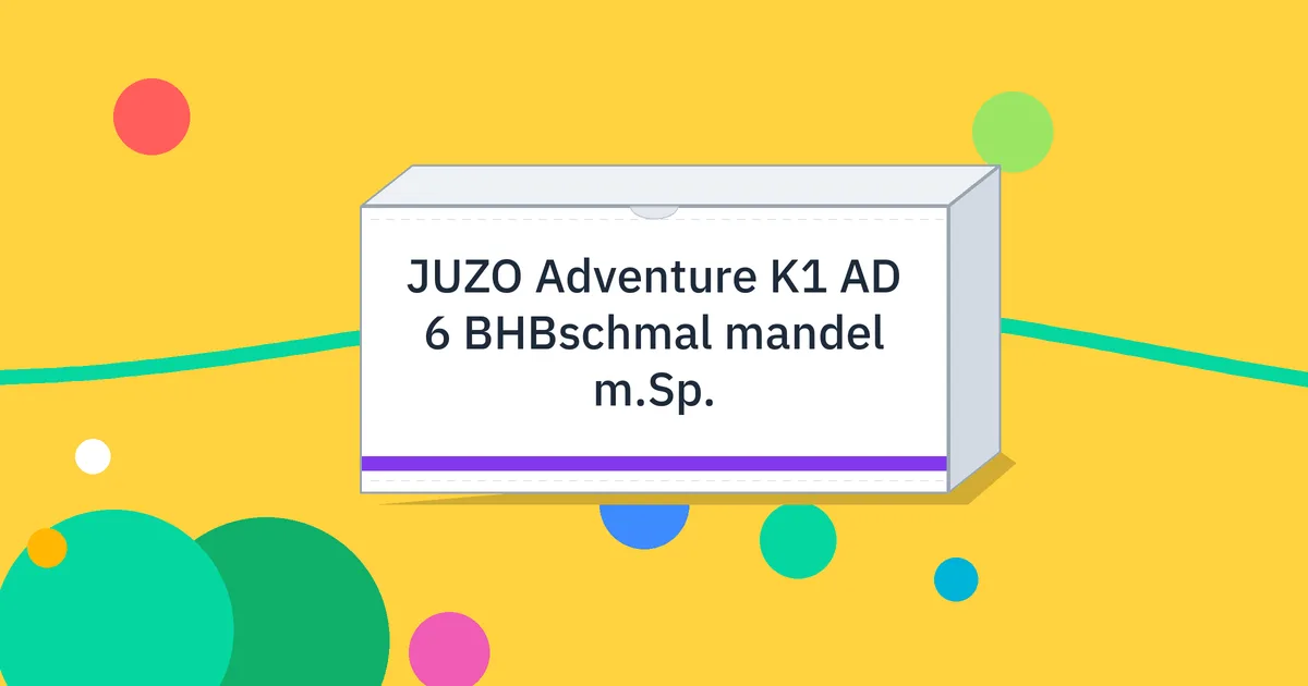 Symbolbild: Packung mit der Aufschrift JUZO Adventure K1 AD 6 BHBschmal mandel m.Sp. (PZN 15495852) – Verfügbarkeit und Bezug in Apotheken in Frankfurt am Main
