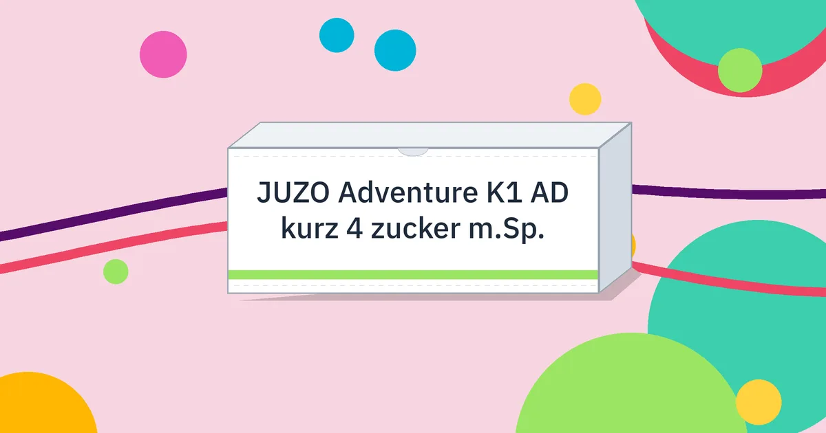 Symbolbild: Packung mit der Aufschrift JUZO Adventure K1 AD kurz 4 zucker m.Sp. (PZN 16342599) – Verfügbarkeit und Bezug in Apotheken in Frankfurt am Main