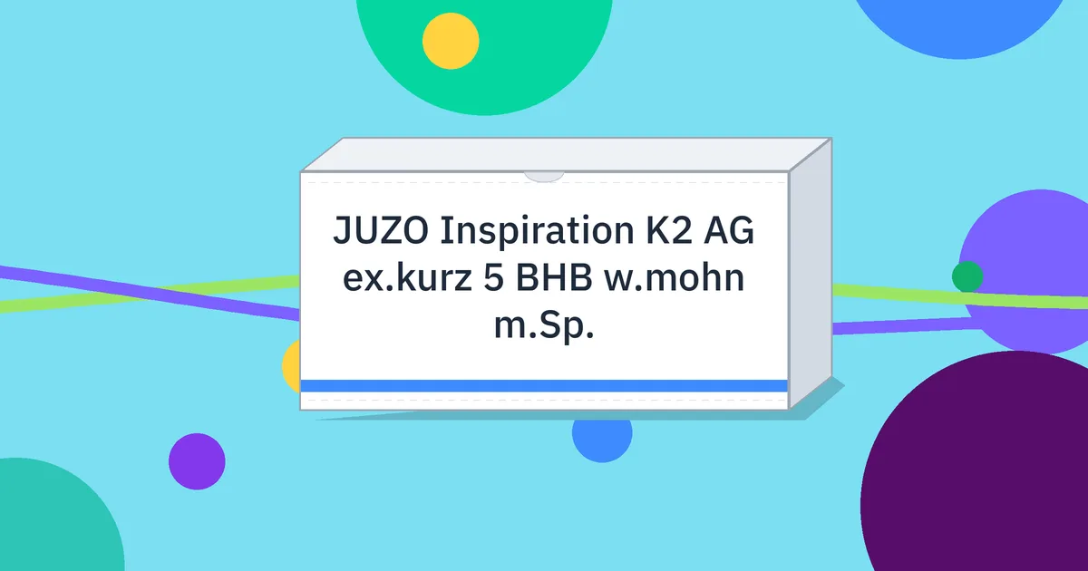 Symbolbild: Packung mit der Aufschrift JUZO Inspiration K2 AG ex.kurz 5 BHB w.mohn m.Sp. (PZN 14851569) – Verfügbarkeit und Bezug in Apotheken in Frankfurt am Main