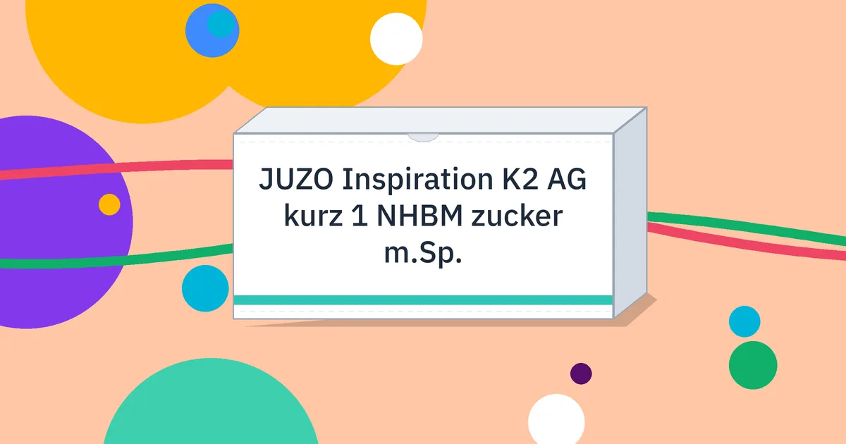 Symbolbild: Packung mit der Aufschrift JUZO Inspiration K2 AG kurz 1 NHBM zucker m.Sp. (PZN 14947602) – Verfügbarkeit und Bezug in Apotheken in Frankfurt am Main