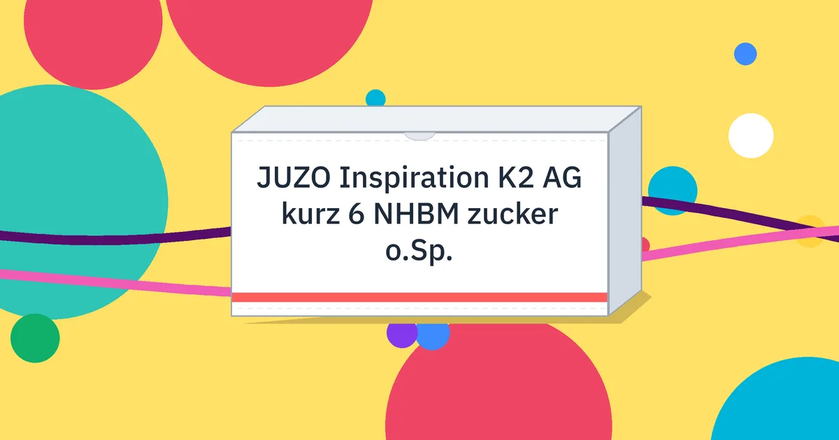 Symbolbild: Packung mit der Aufschrift JUZO Inspiration K2 AG kurz 6 NHBM zucker o.Sp. (PZN 14950828) – Verfügbarkeit und Bezug in Apotheken in Frankfurt am Main