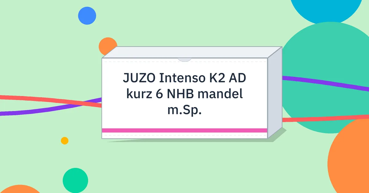 Symbolbild: Packung mit der Aufschrift JUZO Intenso K2 AD kurz 6 NHB mandel m.Sp. (PZN 18611158) – Verfügbarkeit und Bezug in Apotheken in Frankfurt am Main