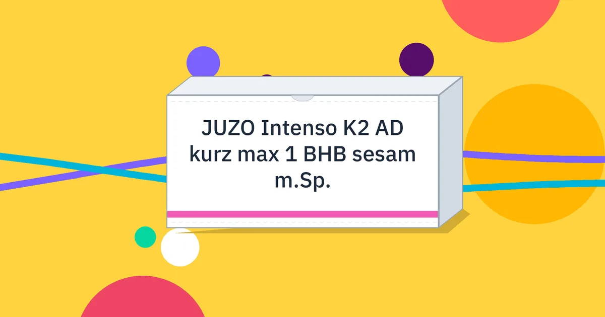 Symbolbild: Packung mit der Aufschrift JUZO Intenso K2 AD kurz max 1 BHB sesam m.Sp. (PZN 18615653) – Verfügbarkeit und Bezug in Apotheken in Frankfurt am Main