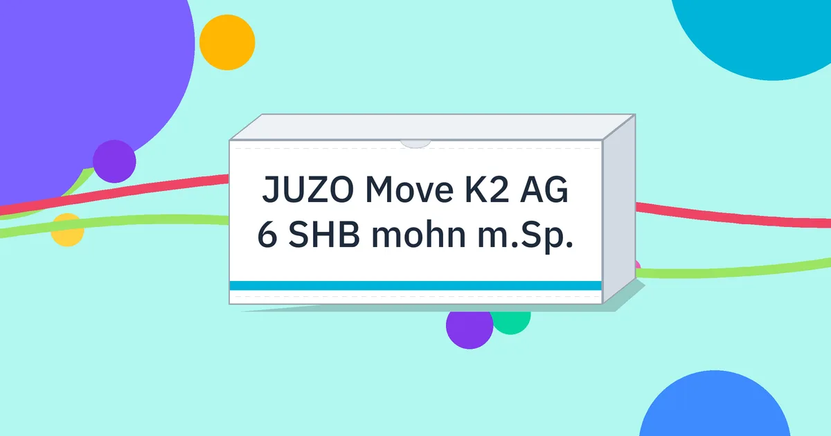 Symbolbild: Packung mit der Aufschrift JUZO Move K2 AG 6 SHB mohn m.Sp. (PZN 18555655) – Verfügbarkeit und Bezug in Apotheken in Frankfurt am Main