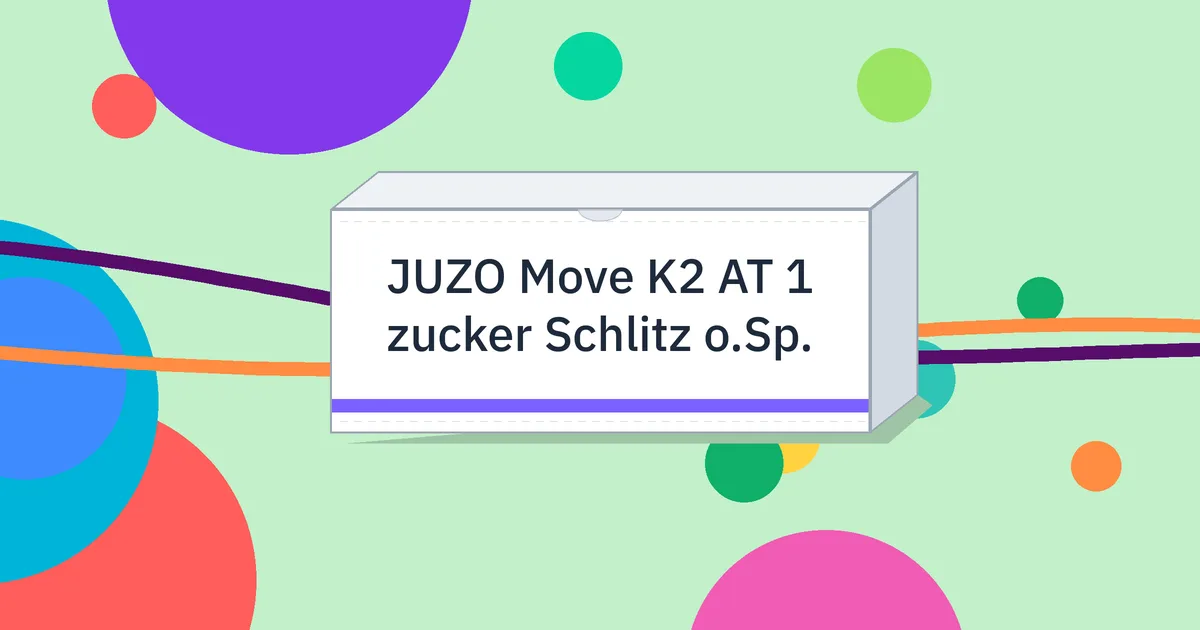 Symbolbild: Packung mit der Aufschrift JUZO Move K2 AT 1 zucker Schlitz o.Sp. (PZN 20669981) – Verfügbarkeit und Bezug in Apotheken in Frankfurt am Main