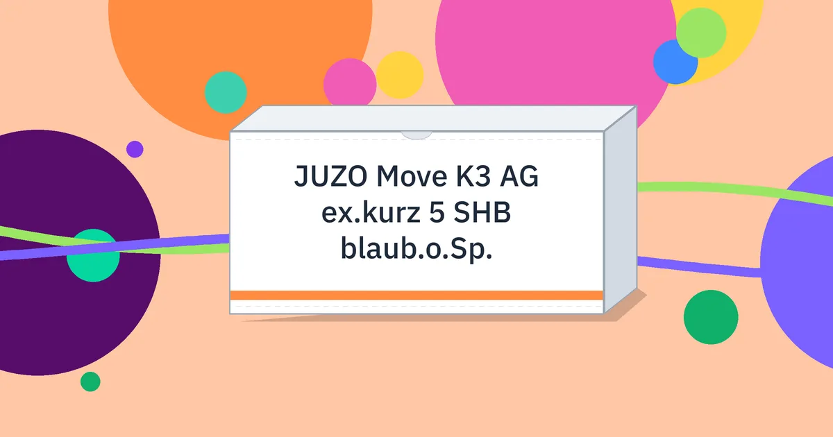 Symbolbild: Packung mit der Aufschrift JUZO Move K3 AG ex.kurz 5 SHB blaub.o.Sp. (PZN 18597168) – Verfügbarkeit und Bezug in Apotheken in Frankfurt am Main