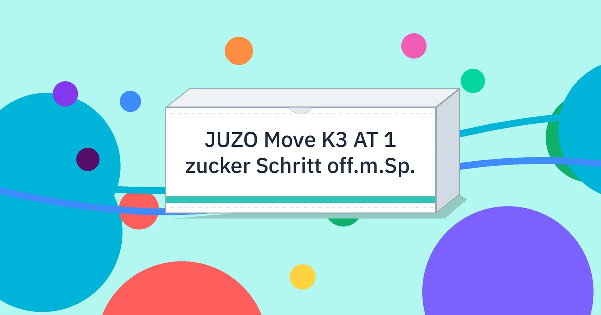 Symbolbild: Packung mit der Aufschrift JUZO Move K3 AT 1 zucker Schritt off.m.Sp. (PZN 20677199) – Verfügbarkeit und Bezug in Apotheken in Frankfurt am Main