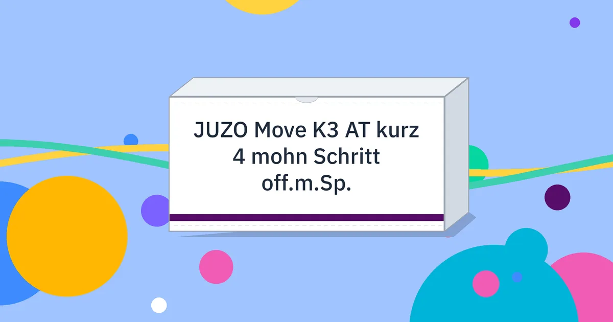Symbolbild: Packung mit der Aufschrift JUZO Move K3 AT kurz 4 mohn Schritt off.m.Sp. (PZN 20683857) – Verfügbarkeit und Bezug in Apotheken in Frankfurt am Main