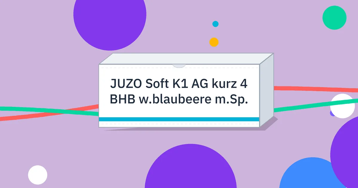 Symbolbild: Packung mit der Aufschrift JUZO Soft K1 AG kurz 4 BHB w.blaubeere m.Sp. (PZN 14838221) – Verfügbarkeit und Bezug in Apotheken in Frankfurt am Main