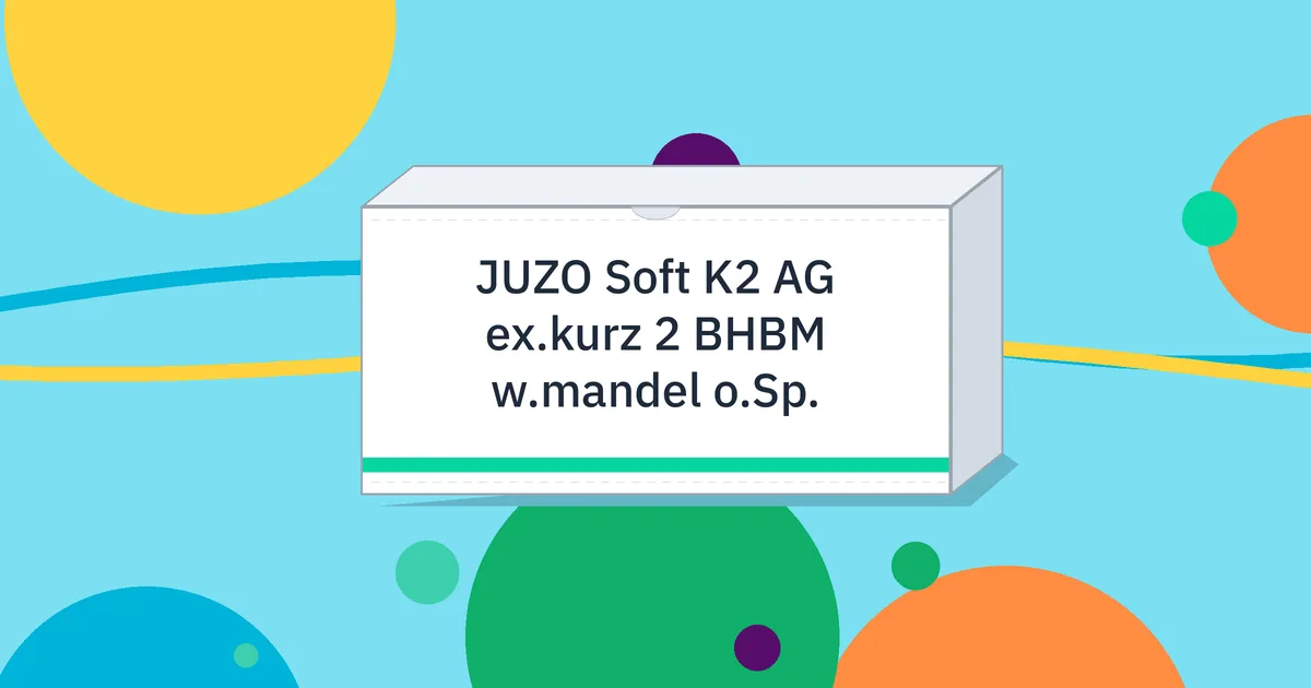 Symbolbild: Packung mit der Aufschrift JUZO Soft K2 AG ex.kurz 2 BHBM w.mandel o.Sp. (PZN 14870294) – Verfügbarkeit und Bezug in Apotheken in Frankfurt am Main