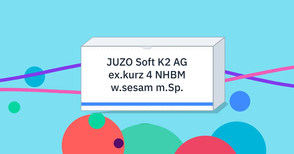 Symbolbild: Packung mit der Aufschrift JUZO Soft K2 AG ex.kurz 4 NHBM w.sesam m.Sp. (PZN 15022473) – Verfügbarkeit und Bezug in Apotheken in Frankfurt am Main