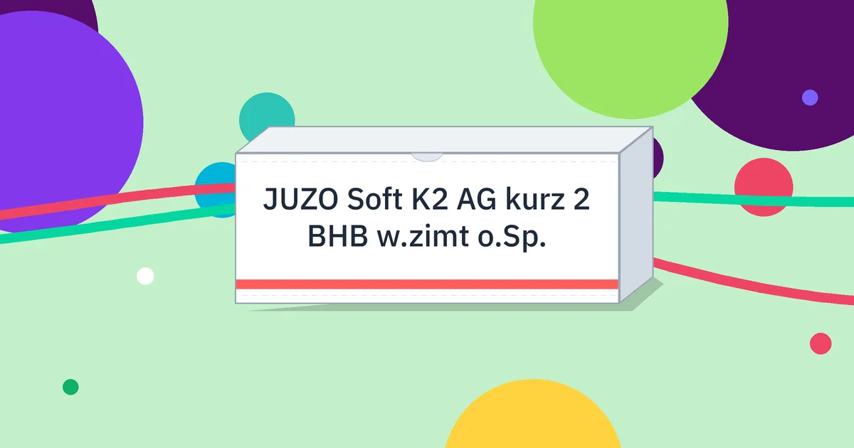 Symbolbild: Packung mit der Aufschrift JUZO Soft K2 AG kurz 2 BHB w.zimt o.Sp. (PZN 14842582) – Verfügbarkeit und Bezug in Apotheken in Frankfurt am Main