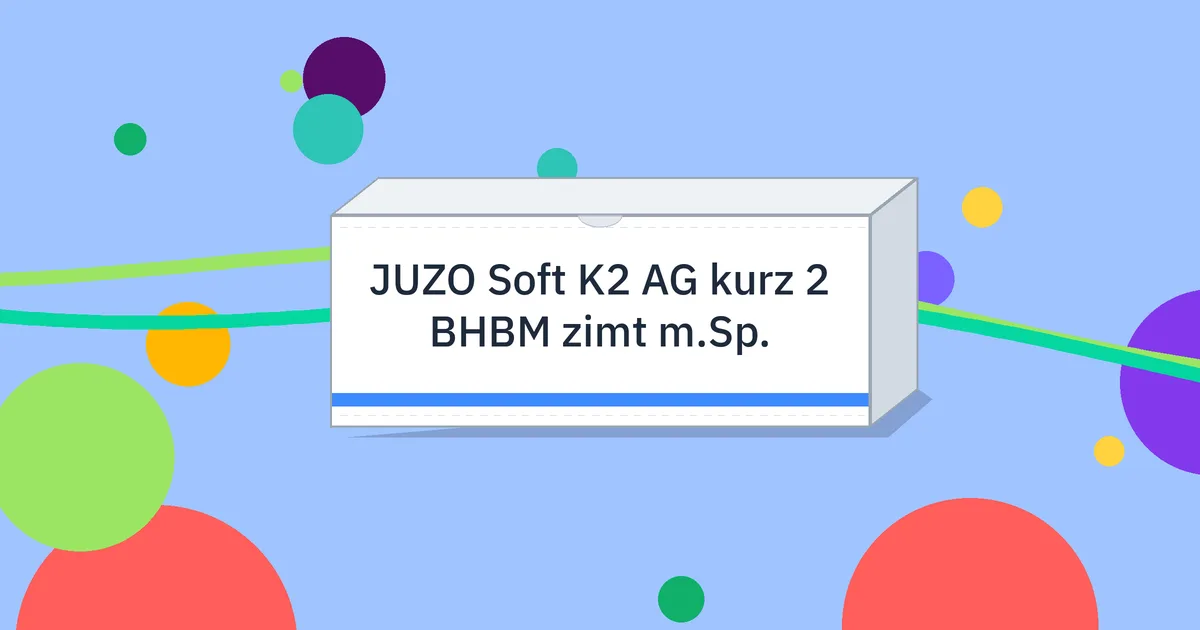Symbolbild: Packung mit der Aufschrift JUZO Soft K2 AG kurz 2 BHBM zimt m.Sp. (PZN 14859453) – Verfügbarkeit und Bezug in Apotheken in Frankfurt am Main