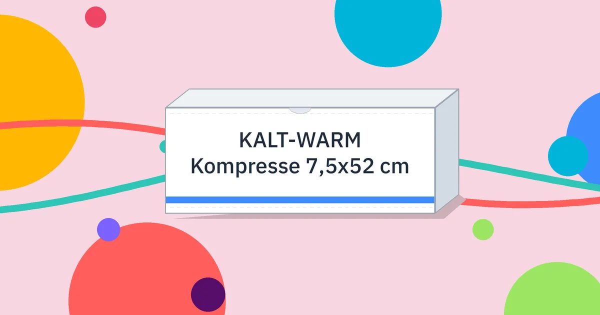 Symbolbild: Packung mit der Aufschrift KALT-WARM Kompresse 7,5x52 cm (PZN 18104378) – Verfügbarkeit und Bezug in Apotheken in Frankfurt am Main