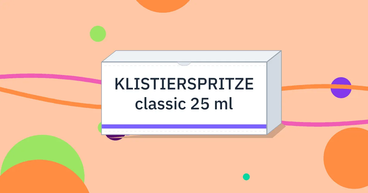 Symbolbild: Packung mit der Aufschrift KLISTIERSPRITZE classic 25 ml (PZN 02819810) – Verfügbarkeit und Bezug in Apotheken in Frankfurt am Main