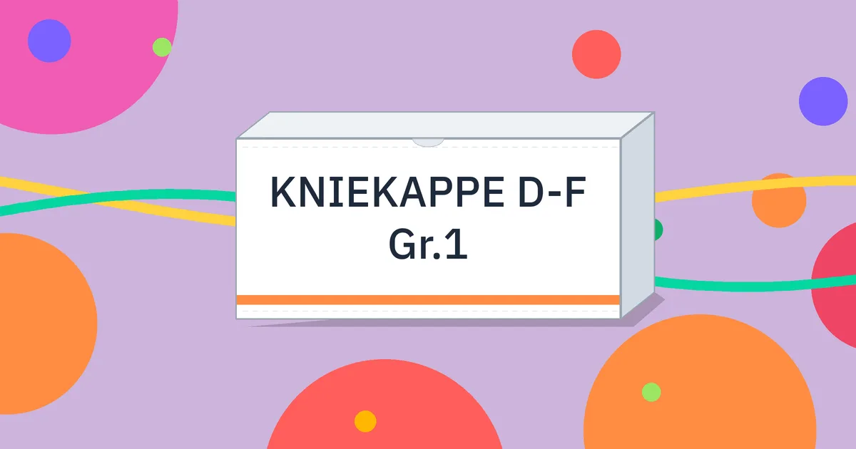Symbolbild: Packung mit der Aufschrift KNIEKAPPE D-F Gr.1 (PZN 02444758) – Verfügbarkeit und Bezug in Apotheken in Frankfurt am Main