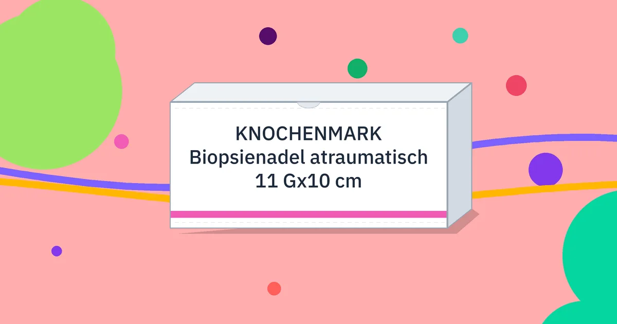 Symbolbild: Packung mit der Aufschrift KNOCHENMARK Biopsienadel atraumatisch 11 Gx10 cm (PZN 00291196) – Verfügbarkeit und Bezug in Apotheken in Frankfurt am Main