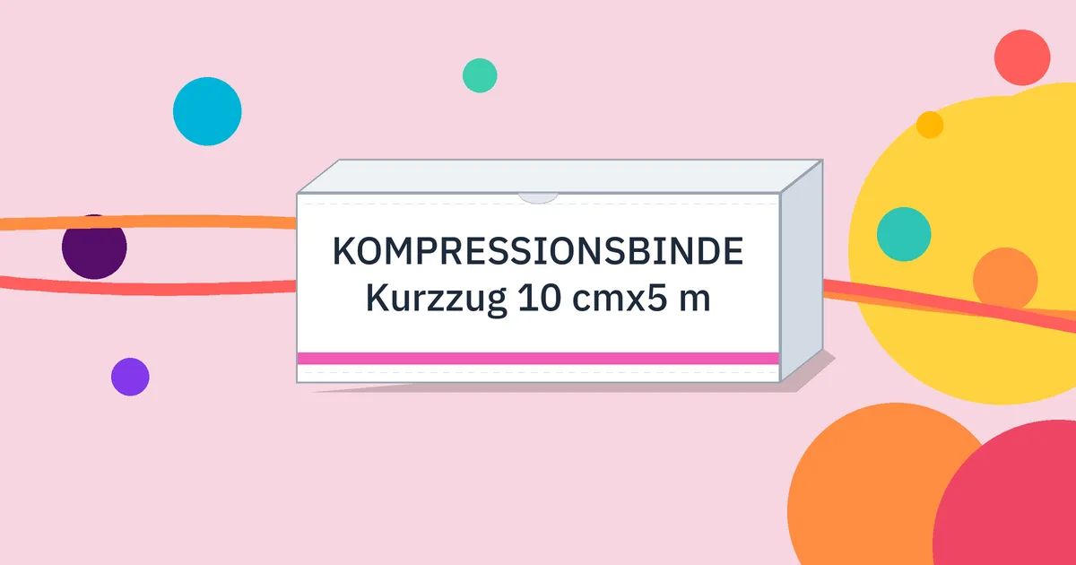Symbolbild: Packung mit der Aufschrift KOMPRESSIONSBINDE Kurzzug 10 cmx5 m (PZN 07550821) – Verfügbarkeit und Bezug in Apotheken in Frankfurt am Main