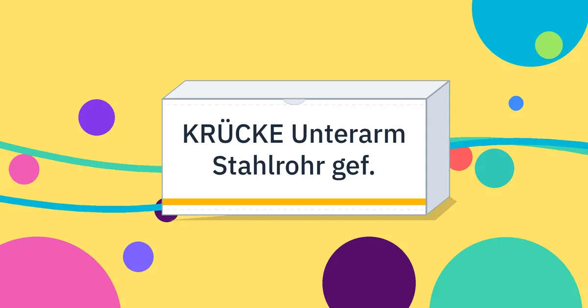 Symbolbild: Packung mit der Aufschrift KRÜCKE Unterarm Stahlrohr gef. (PZN 01966360) – Verfügbarkeit und Bezug in Apotheken in Frankfurt am Main