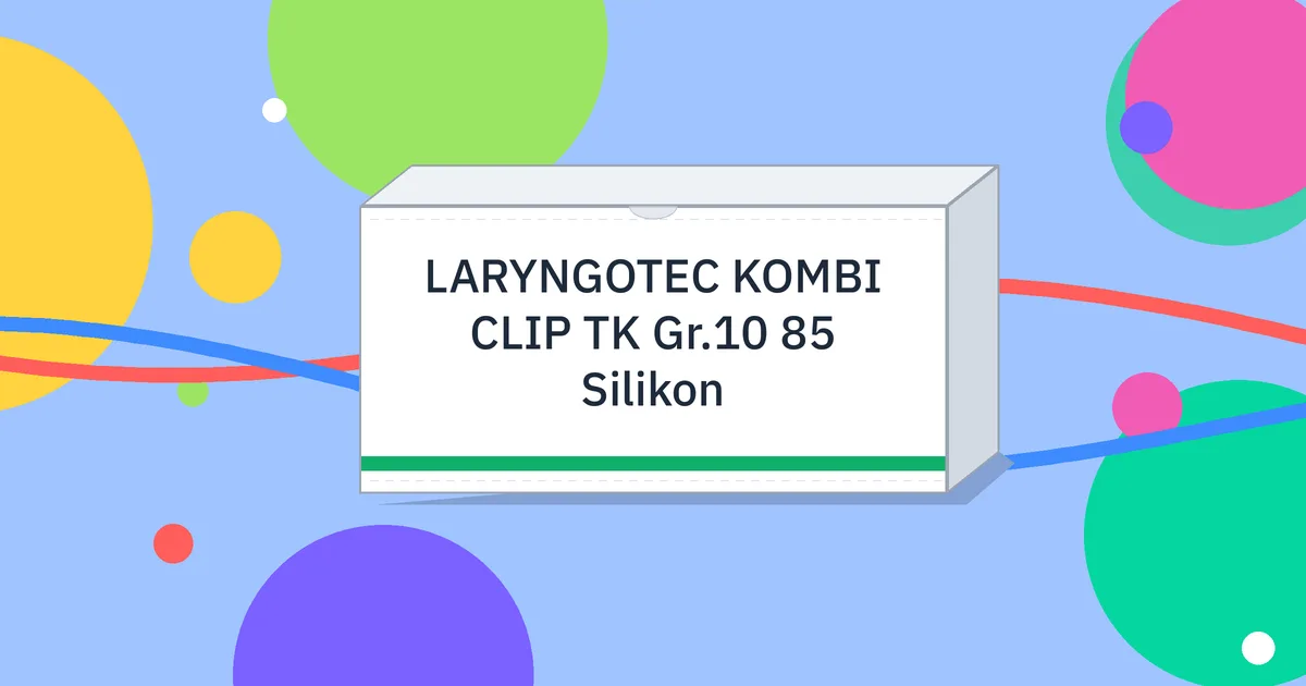 Symbolbild: Packung mit der Aufschrift LARYNGOTEC KOMBI CLIP TK Gr.10 85 Silikon (PZN 19186237) – Verfügbarkeit und Bezug in Apotheken in Frankfurt am Main