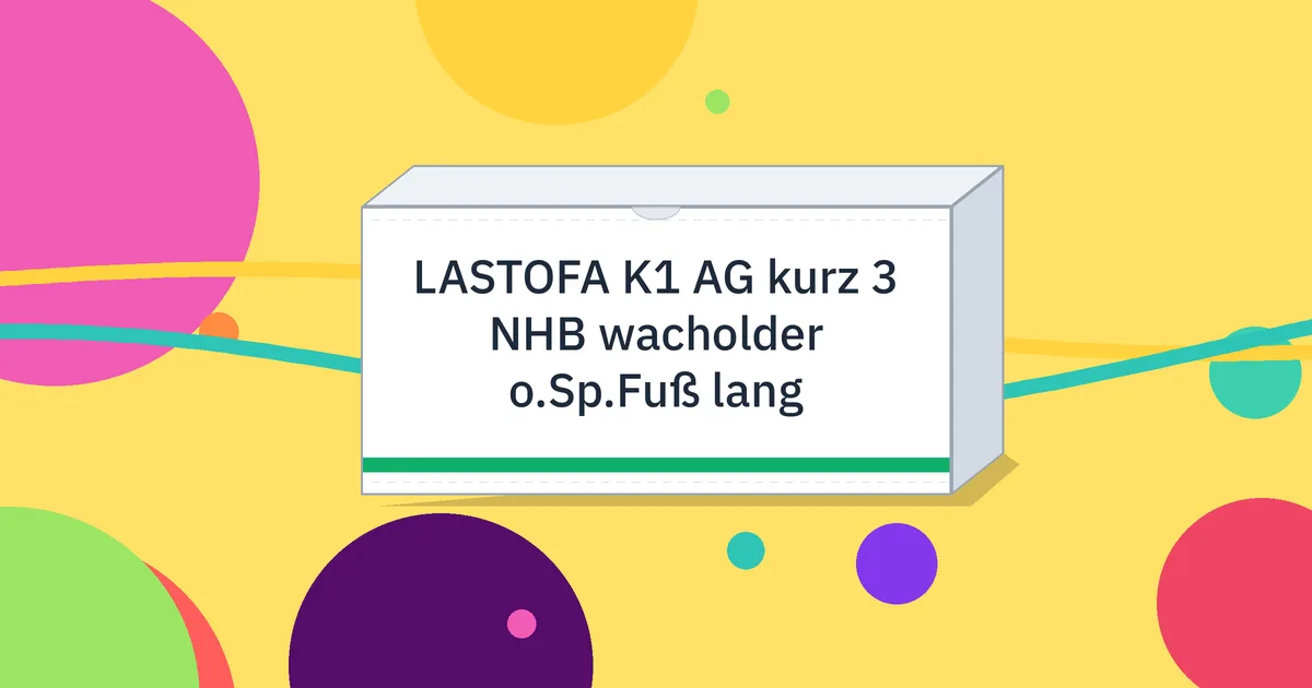 Symbolbild: Packung mit der Aufschrift LASTOFA K1 AG kurz 3 NHB wacholder o.Sp.Fuß lang (PZN 14148284) – Verfügbarkeit und Bezug in Apotheken in Frankfurt am Main