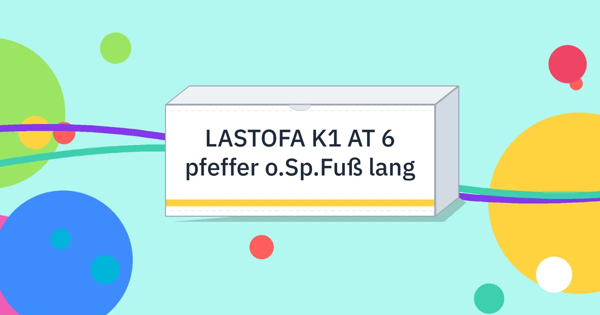 Symbolbild: Packung mit der Aufschrift LASTOFA K1 AT 6 pfeffer o.Sp.Fuß lang (PZN 14151300) – Verfügbarkeit und Bezug in Apotheken in Frankfurt am Main
