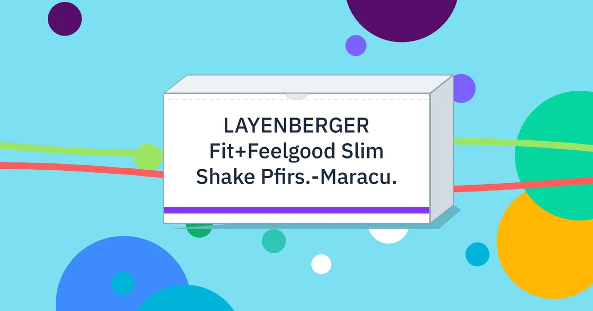 Symbolbild: Packung mit der Aufschrift LAYENBERGER Fit+Feelgood Slim Shake Pfirs.-Maracu. (PZN 17150063) – Verfügbarkeit und Bezug in Apotheken in Frankfurt am Main