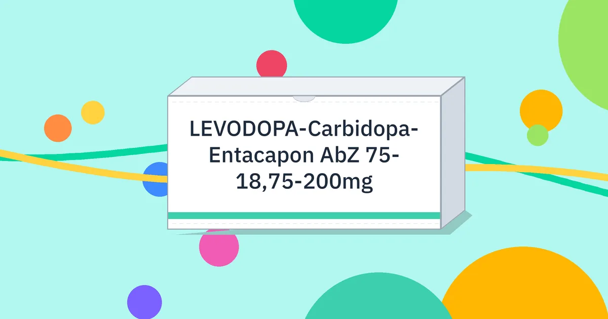 Symbolbild: Packung mit der Aufschrift LEVODOPA-Carbidopa-Entacapon AbZ 75-18,75-200mg (PZN 10712865) – Verfügbarkeit und Bezug in Apotheken in Frankfurt am Main