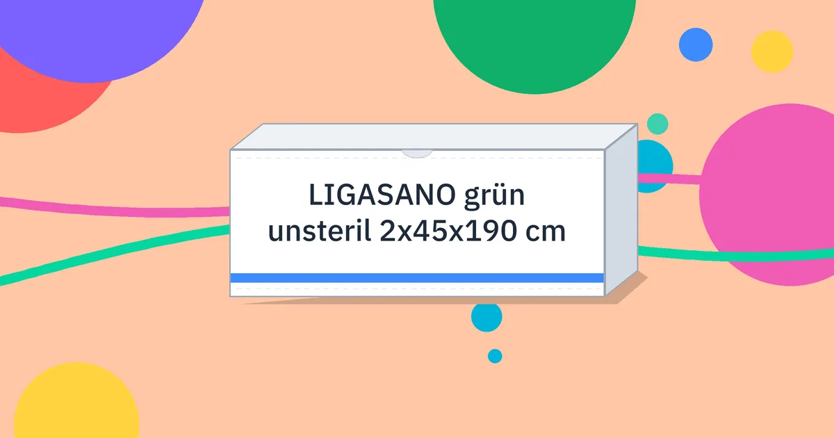 Symbolbild: Packung mit der Aufschrift LIGASANO grün unsteril 2x45x190 cm (PZN 20102027) – Verfügbarkeit und Bezug in Apotheken in Frankfurt am Main