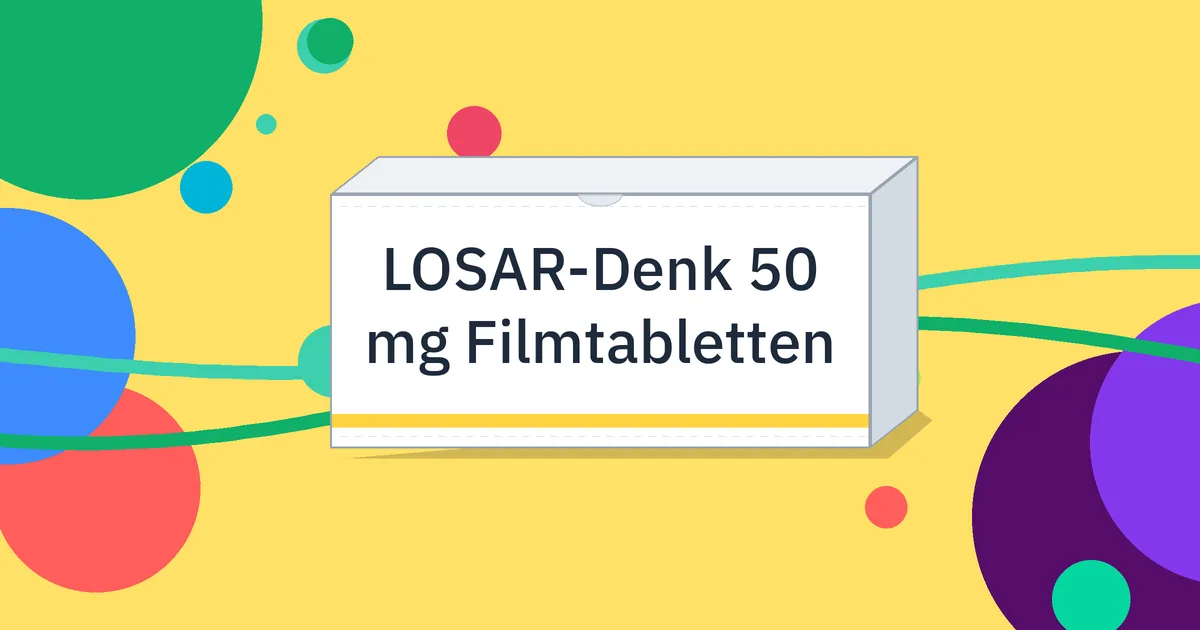 Symbolbild: Packung mit der Aufschrift LOSAR-Denk 50 mg Filmtabletten (PZN 12443180) – Verfügbarkeit und Bezug in Apotheken in Frankfurt am Main