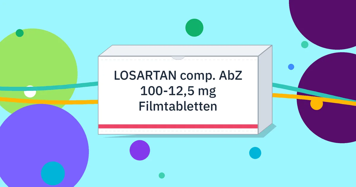 Symbolbild: Packung mit der Aufschrift LOSARTAN comp. AbZ 100-12,5 mg Filmtabletten (PZN 03455988) – Verfügbarkeit und Bezug in Apotheken in Frankfurt am Main