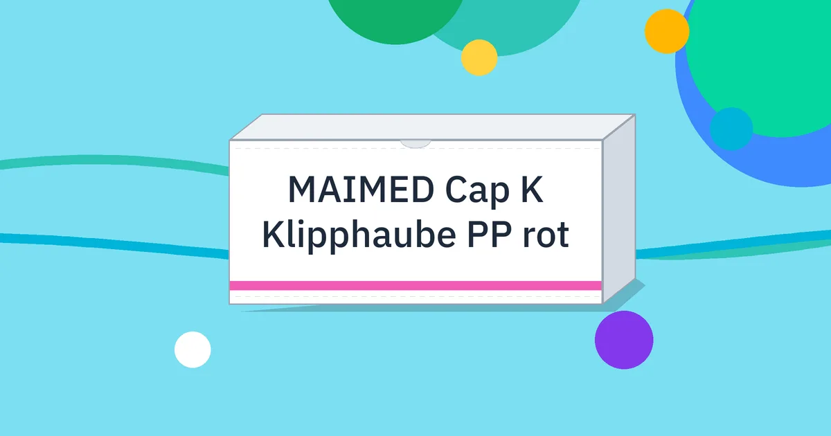 Symbolbild: Packung mit der Aufschrift MAIMED Cap K Klipphaube PP rot (PZN 10816955) – Verfügbarkeit und Bezug in Apotheken in Frankfurt am Main