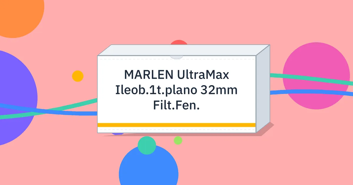 Symbolbild: Packung mit der Aufschrift MARLEN UltraMax Ileob.1t.plano 32mm Filt.Fen. (PZN 10741128) – Verfügbarkeit und Bezug in Apotheken in Frankfurt am Main