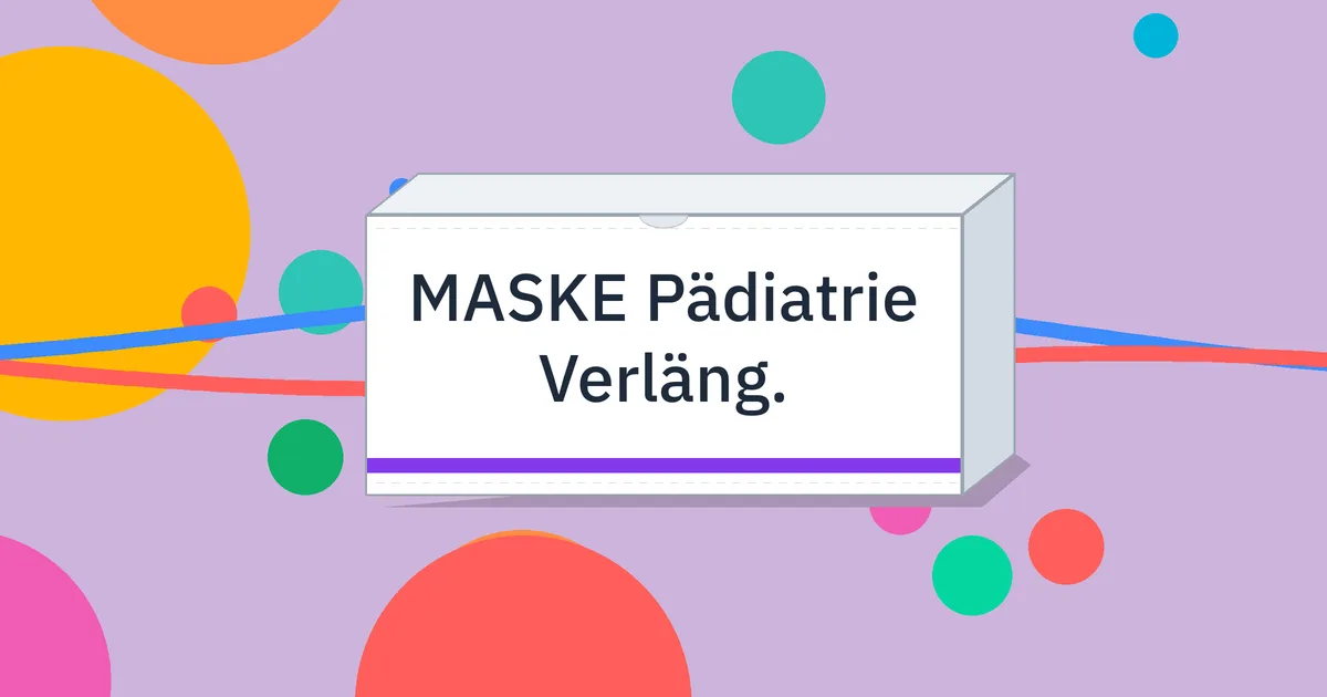 Symbolbild: Packung mit der Aufschrift MASKE Pädiatrie Verläng. (PZN 20205313) – Verfügbarkeit und Bezug in Apotheken in Frankfurt am Main