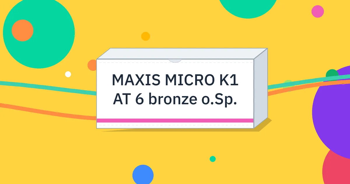 Symbolbild: Packung mit der Aufschrift MAXIS MICRO K1 AT 6 bronze o.Sp. (PZN 17671365) – Verfügbarkeit und Bezug in Apotheken in Frankfurt am Main