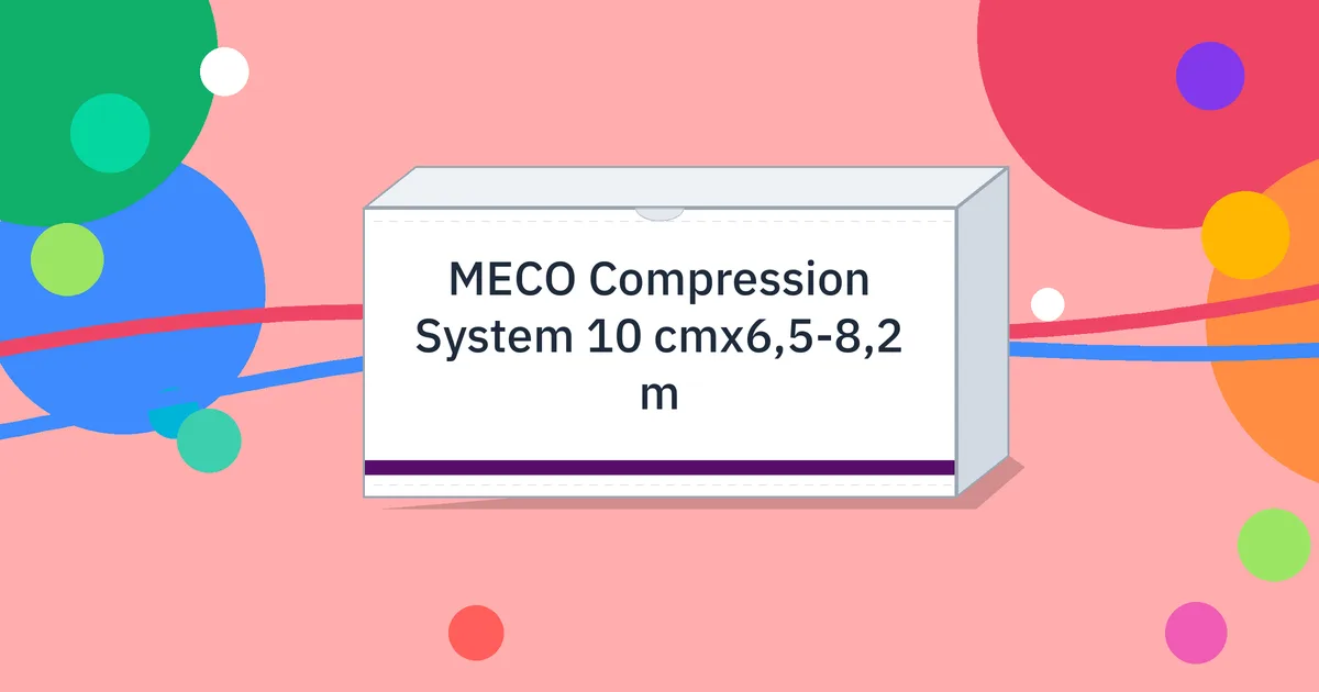 Symbolbild: Packung mit der Aufschrift MECO Compression System 10 cmx6,5-8,2 m (PZN 20130070) – Verfügbarkeit und Bezug in Apotheken in Frankfurt am Main