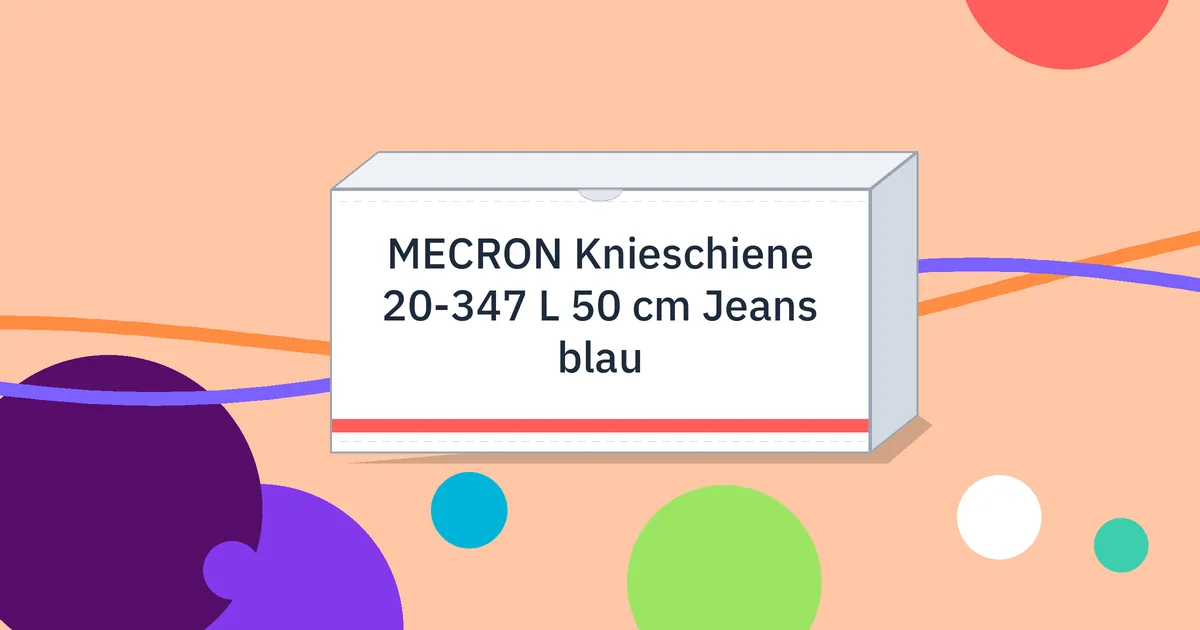 Symbolbild: Packung mit der Aufschrift MECRON Knieschiene 20-347 L 50 cm Jeans blau (PZN 02910226) – Verfügbarkeit und Bezug in Apotheken in Frankfurt am Main