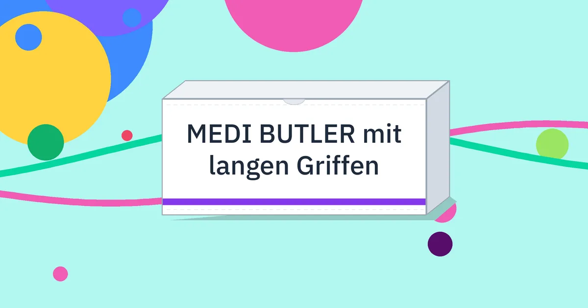 Symbolbild: Packung mit der Aufschrift MEDI BUTLER mit langen Griffen (PZN 07687448) – Verfügbarkeit und Bezug in Apotheken in Frankfurt am Main