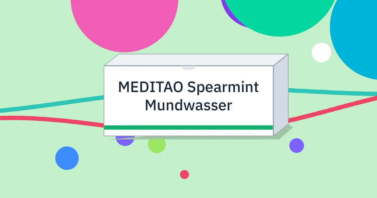 Symbolbild: Packung mit der Aufschrift MEDITAO Spearmint Mundwasser (PZN 15580925) – Verfügbarkeit und Bezug in Apotheken in Frankfurt am Main