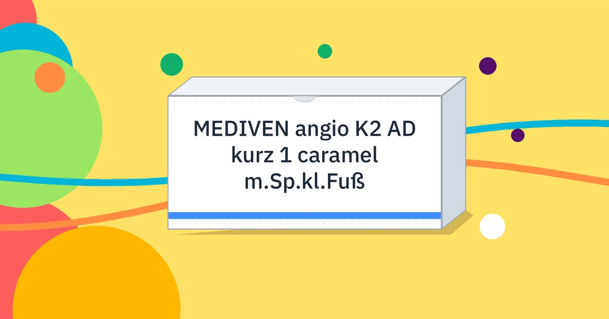 Symbolbild: Packung mit der Aufschrift MEDIVEN angio K2 AD kurz 1 caramel m.Sp.kl.Fuß (PZN 17210925) – Verfügbarkeit und Bezug in Apotheken in Frankfurt am Main