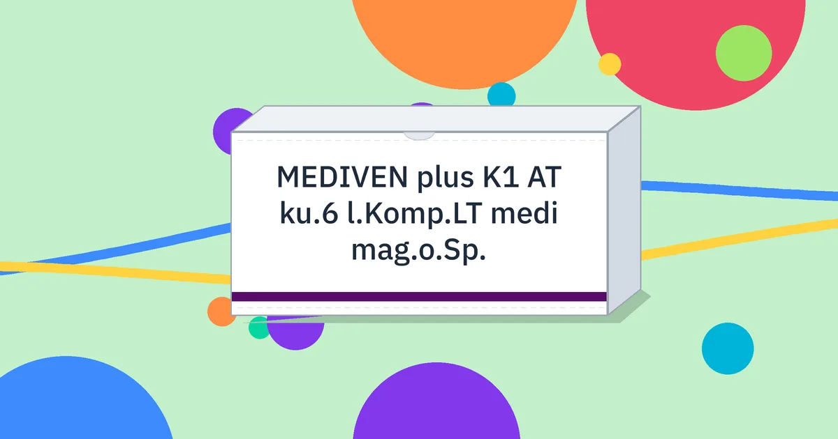 Symbolbild: Packung mit der Aufschrift MEDIVEN plus K1 AT ku.6 l.Komp.LT medi mag.o.Sp. (PZN 15029475) – Verfügbarkeit und Bezug in Apotheken in Frankfurt am Main