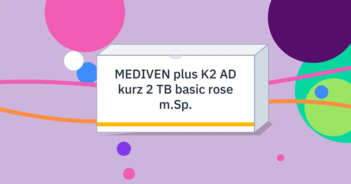 Symbolbild: Packung mit der Aufschrift MEDIVEN plus K2 AD kurz 2 TB basic rose m.Sp. (PZN 15098393) – Verfügbarkeit und Bezug in Apotheken in Frankfurt am Main