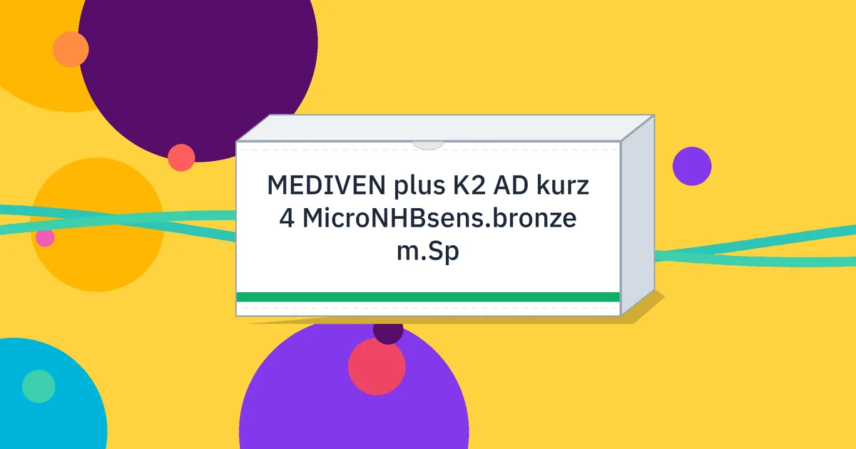 Symbolbild: Packung mit der Aufschrift MEDIVEN plus K2 AD kurz 4 MicroNHBsens.bronze m.Sp (PZN 15934398) – Verfügbarkeit und Bezug in Apotheken in Frankfurt am Main