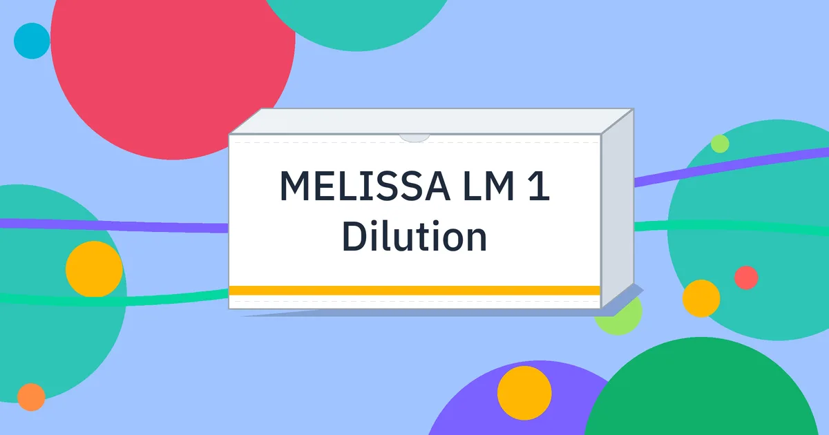 Symbolbild: Packung mit der Aufschrift MELISSA LM 1 Dilution (PZN 09650308) – Verfügbarkeit und Bezug in Apotheken in Frankfurt am Main