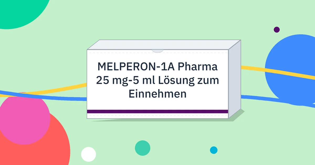 Symbolbild: Packung mit der Aufschrift MELPERON-1A Pharma 25 mg-5 ml Lösung zum Einnehmen (PZN 10334021) – Verfügbarkeit und Bezug in Apotheken in Frankfurt am Main