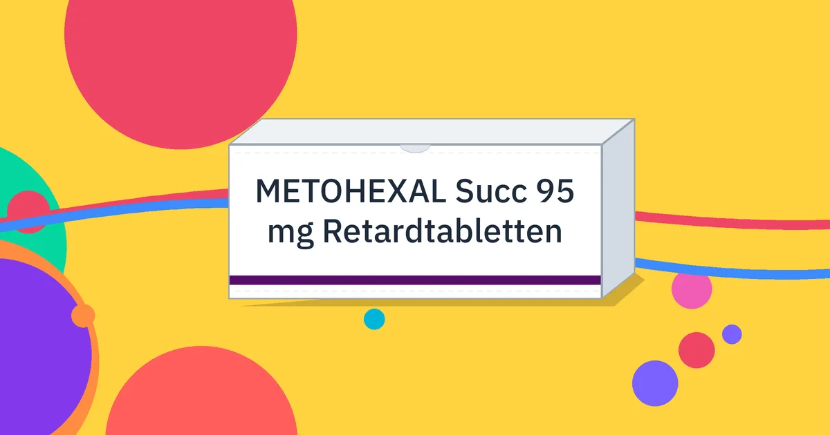 Symbolbild: Packung mit der Aufschrift METOHEXAL Succ 95 mg Retardtabletten (PZN 00850477) – Verfügbarkeit und Bezug in Apotheken in Frankfurt am Main