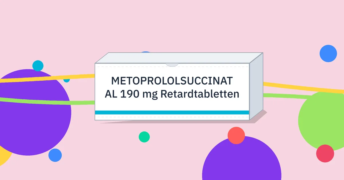 Symbolbild: Packung mit der Aufschrift METOPROLOLSUCCINAT AL 190 mg Retardtabletten (PZN 07097764) – Verfügbarkeit und Bezug in Apotheken in Frankfurt am Main