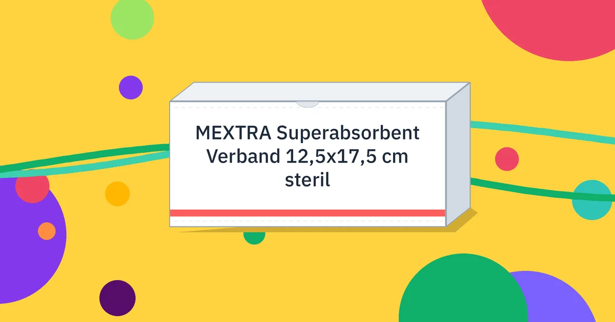 Symbolbild: Packung mit der Aufschrift MEXTRA Superabsorbent Verband 12,5x17,5 cm steril (PZN 19078105) – Verfügbarkeit und Bezug in Apotheken in Frankfurt am Main