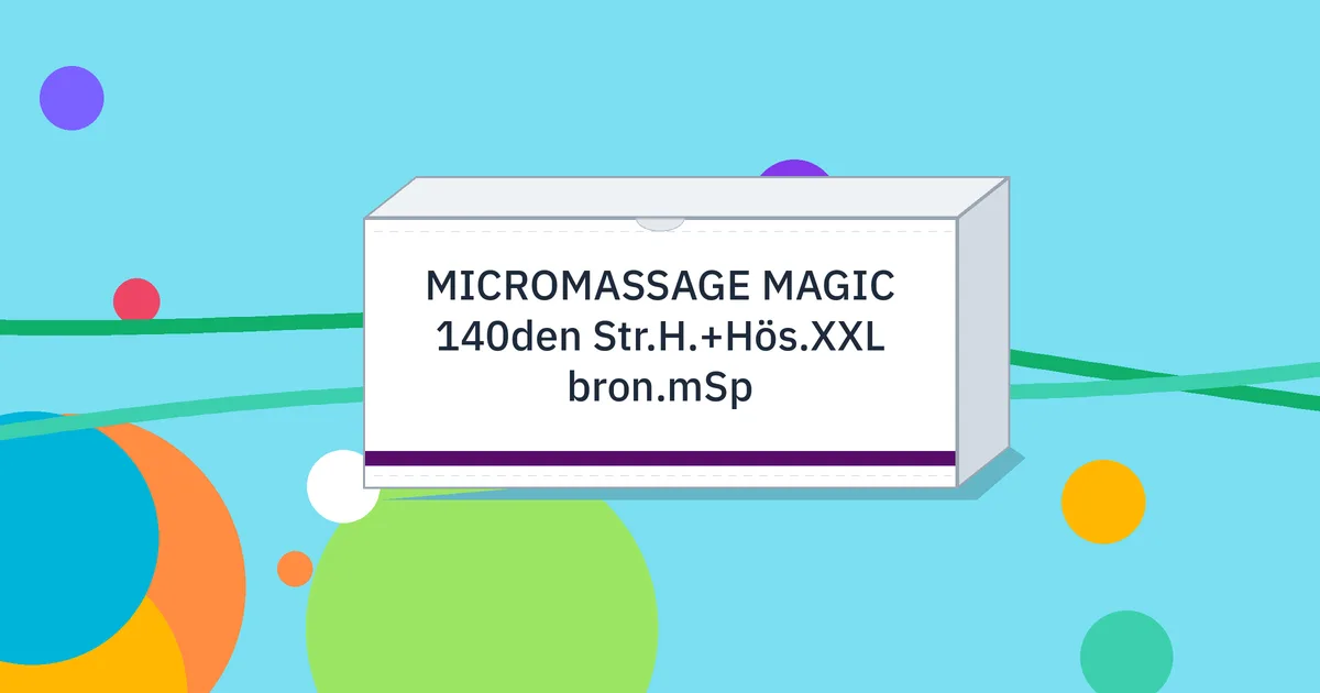 Symbolbild: Packung mit der Aufschrift MICROMASSAGE MAGIC 140den Str.H.+Hös.XXL bron.mSp (PZN 03980298) – Verfügbarkeit und Bezug in Apotheken in Frankfurt am Main