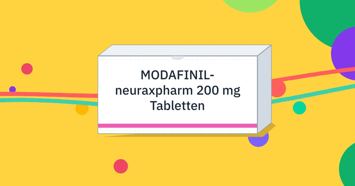 Symbolbild: Packung mit der Aufschrift MODAFINIL-neuraxpharm 200 mg Tabletten (PZN 09292151) – Verfügbarkeit und Bezug in Apotheken in Frankfurt am Main